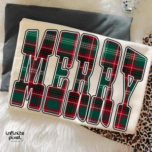 Merry Word PNG, Plaid Christmas Letters Sublimation, Tartan Holiday ...