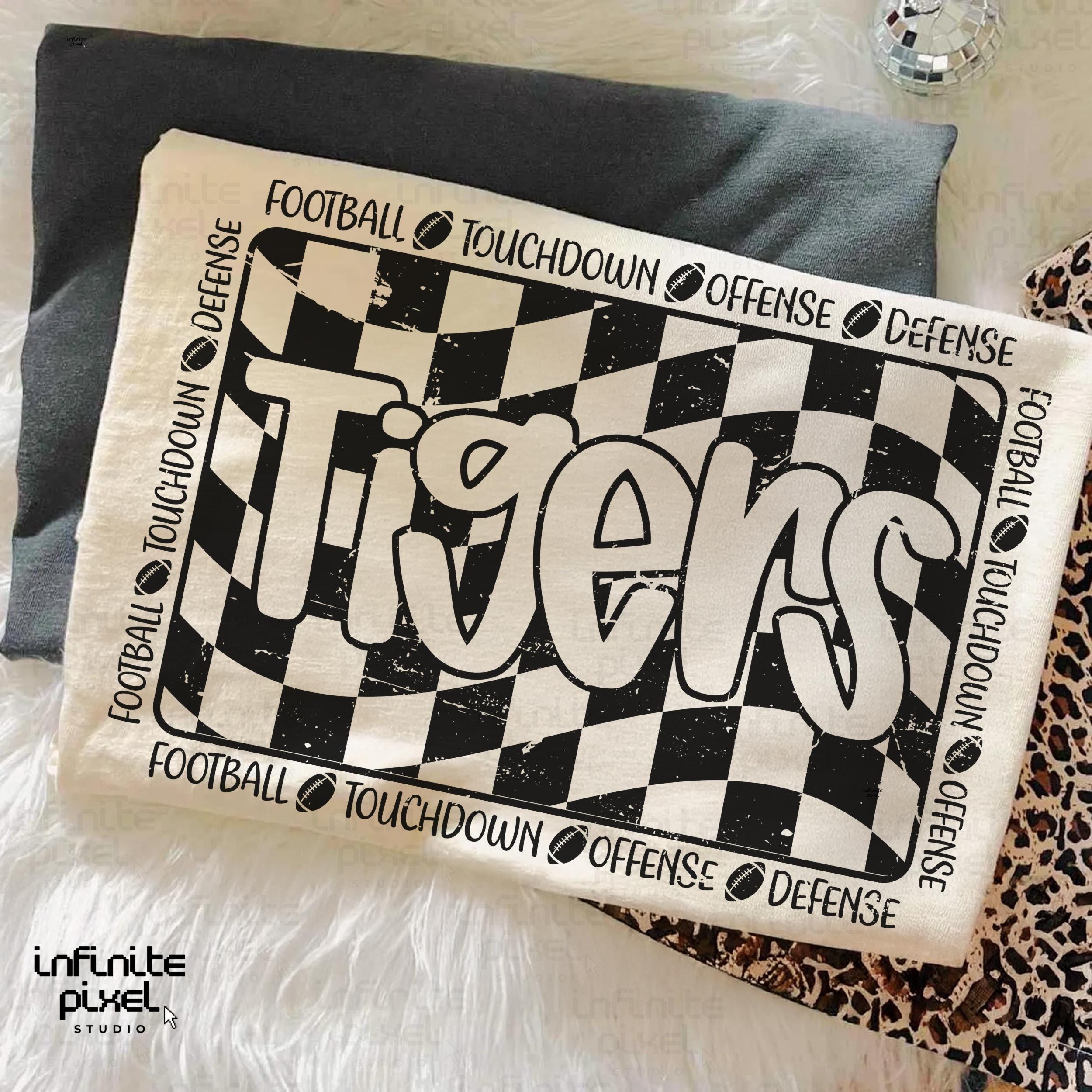 Tigers Football PNG, Distressed Checker Game Day Sublimation, Offense ...
