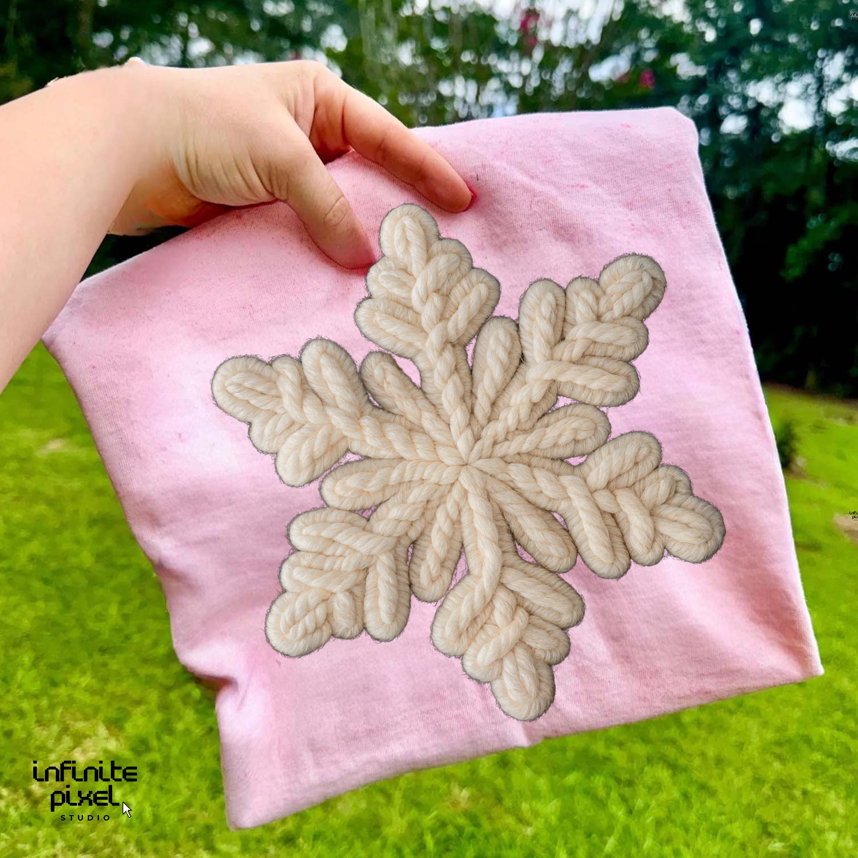 Chunky Yarn Snowflake PNG, Cozy Faux Yarn Winter PNG, Cream Knitted ...