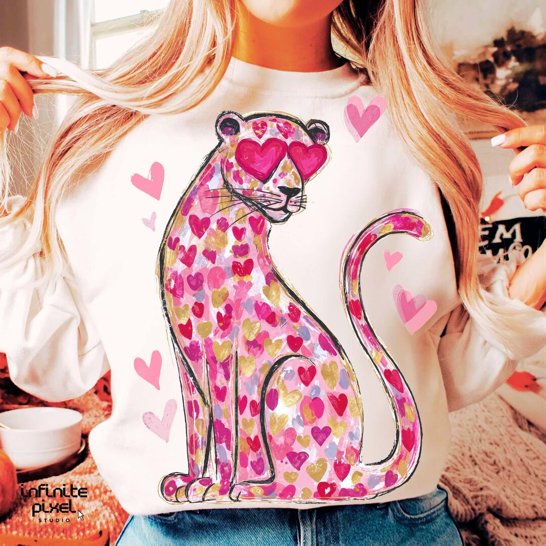 Valentine Leopard Cat PNG, Heart Pattern Pink Animal Sublimation, Cute ...