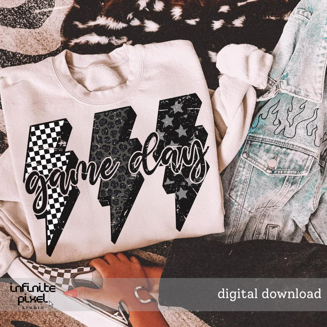 Game Day Lightning Bolt PNG, Star Leopard Checker Print PNG, Retro ...