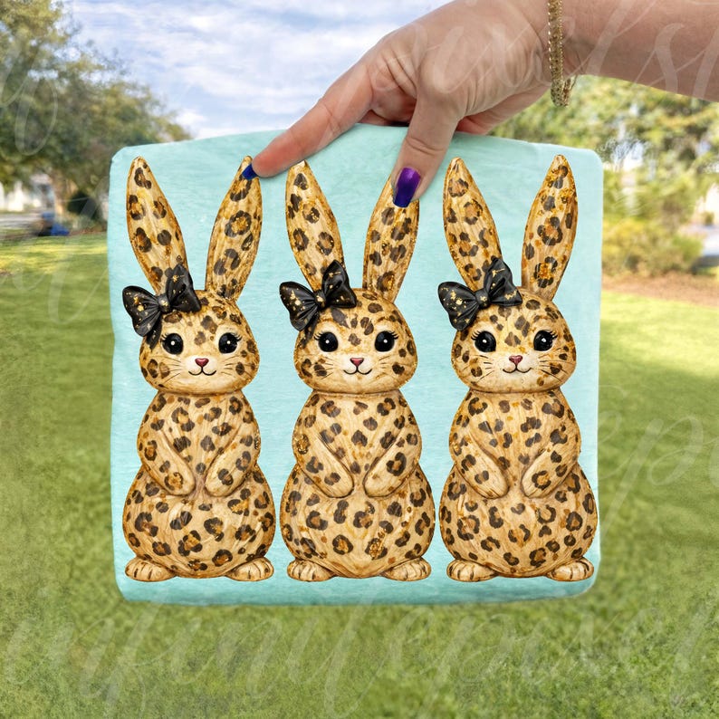 Leopard Bunny Trio PNG, Hand Painted Watercolor Easter Rabbits, Cute ...
