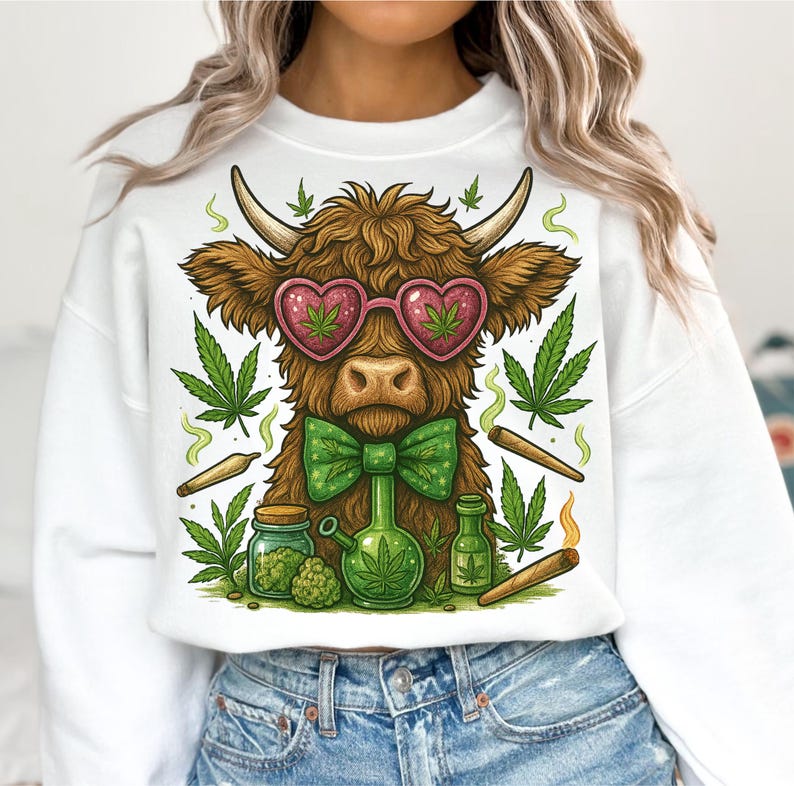 420 Highland Cow PNG, Weed Smoking Cow Png, Funny Highland Cow 420 Png ...