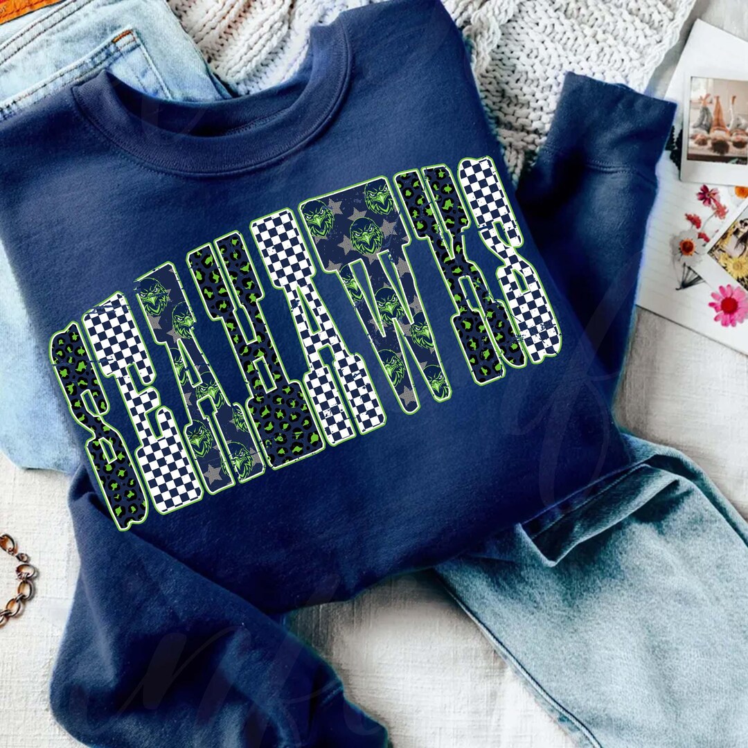 Seattle Football Pattern Letter PNG, Checker Leopard Sports Text Design ...