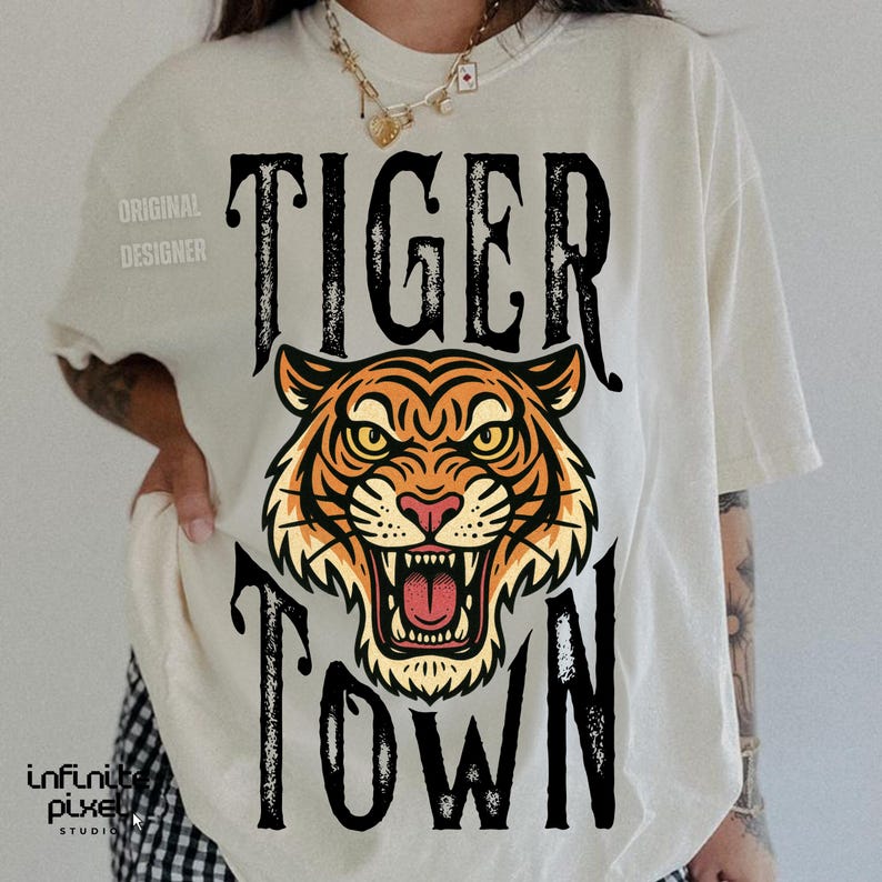 Tiger Town PNG, Vintage Roaring Tiger Mascot Sublimation, Bold School ...