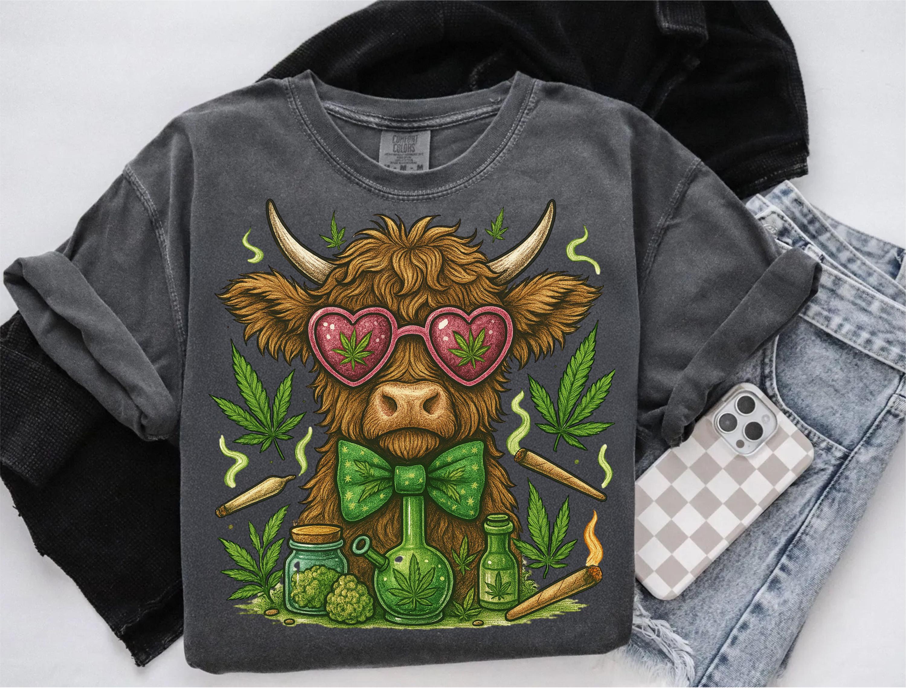 420 Highland Cow PNG, Weed Smoking Cow Png, Funny Highland Cow 420 Png ...