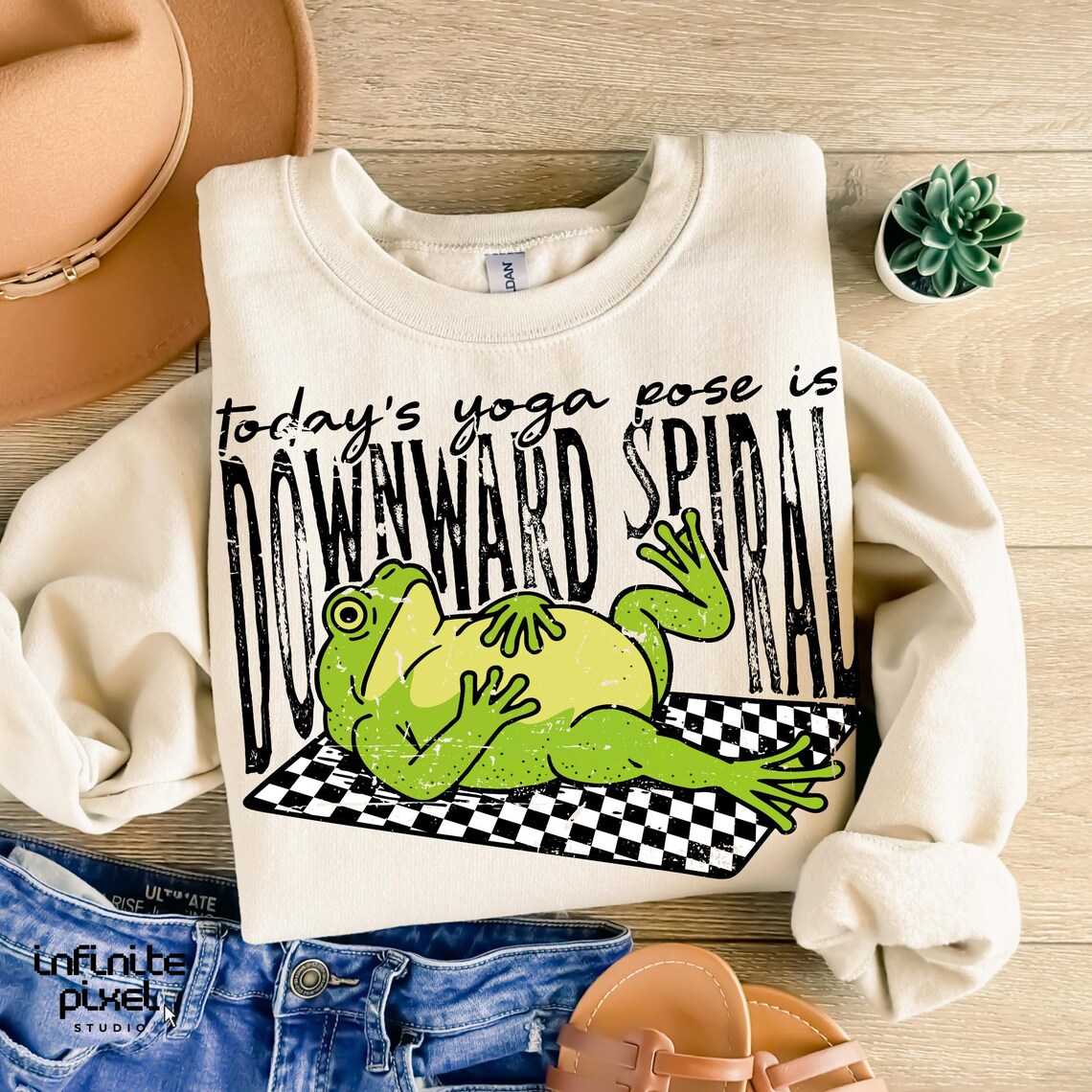 Funny Yoga Frog PNG, Downward Spiral Sublimation Design, Retro ...