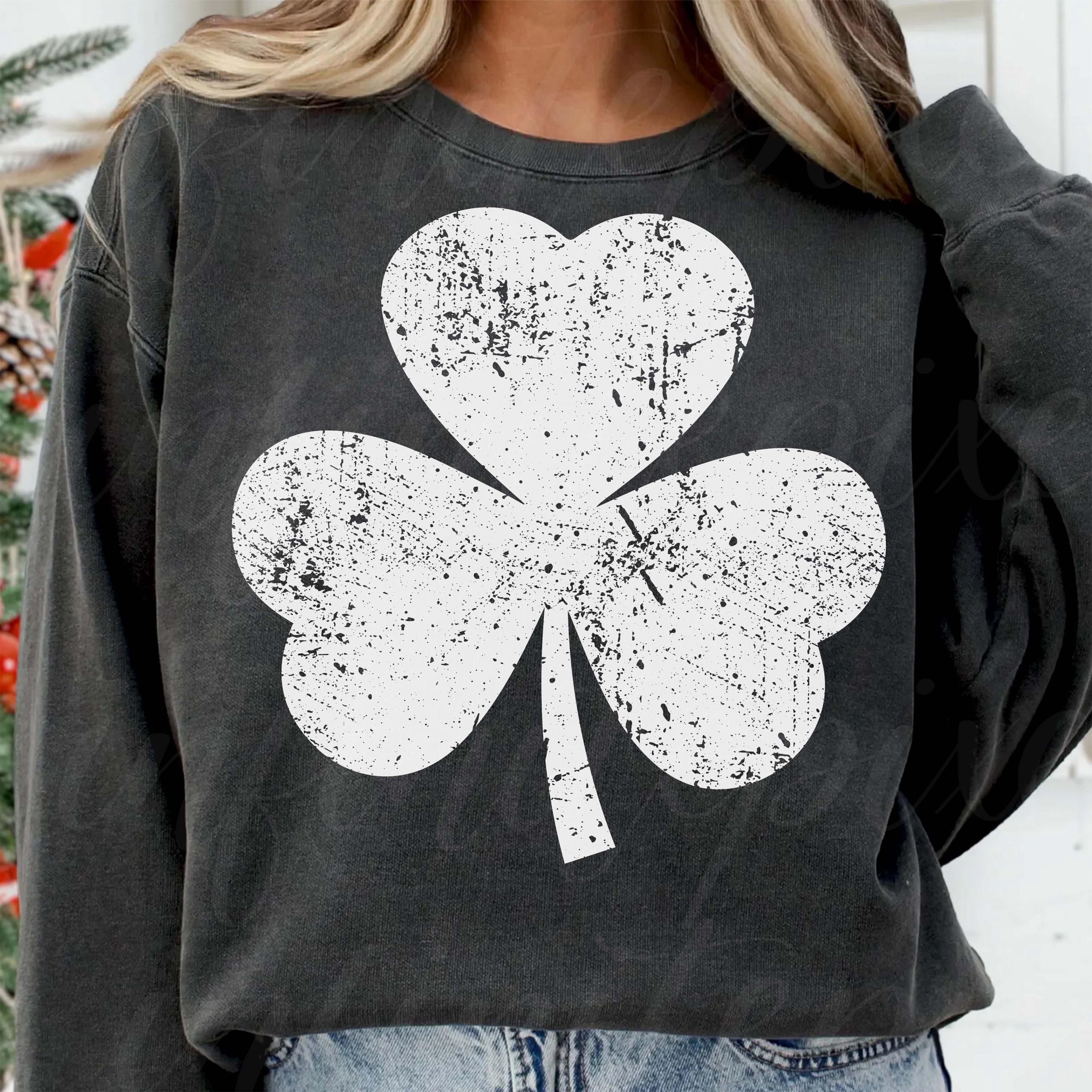 St Patricks Day Shamrock PNG SVG, Distressed Clover Silhouette, Vintage ...