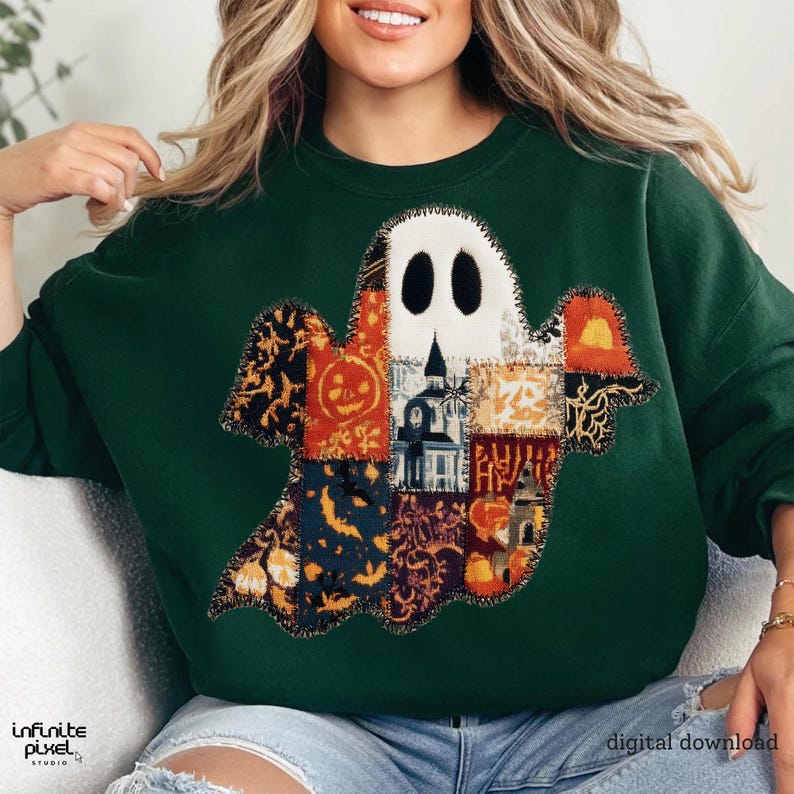 Patchwork Ghost PNG, Halloween Vintage Quilt Ghost Sublimation, Cozy ...