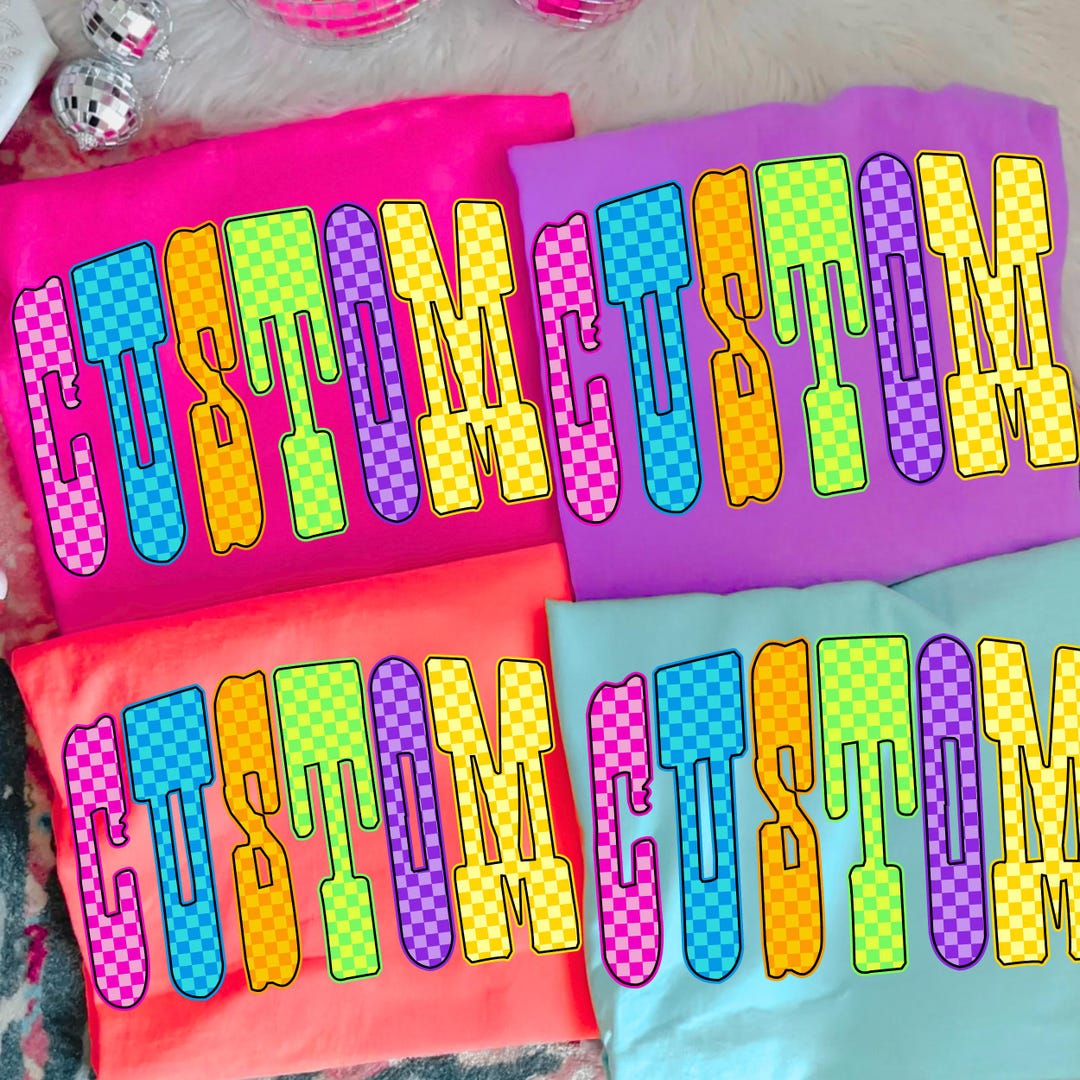 Checkered Neon Custom Back to School PNG, Neon Distressed School Png ...