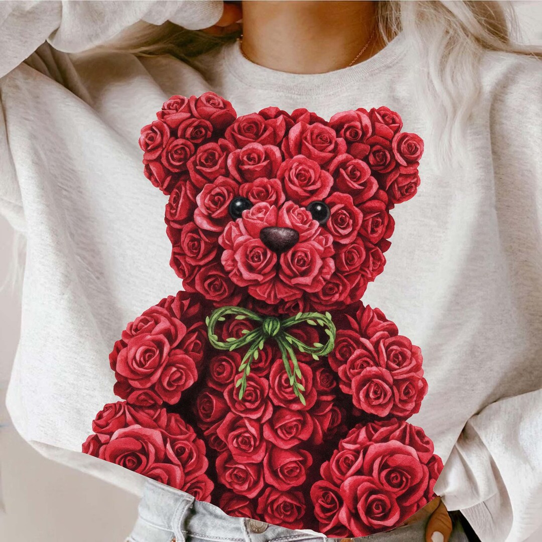 Rose Bear PNG, Red Floral Teddy Design, Romantic Valentine Gift Art ...
