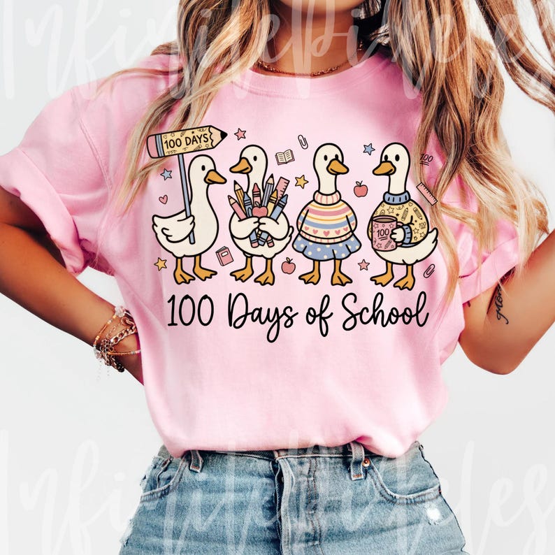 100 Days of School Ducks PNG, Cute Goose Teacher Png, Classroom School ...