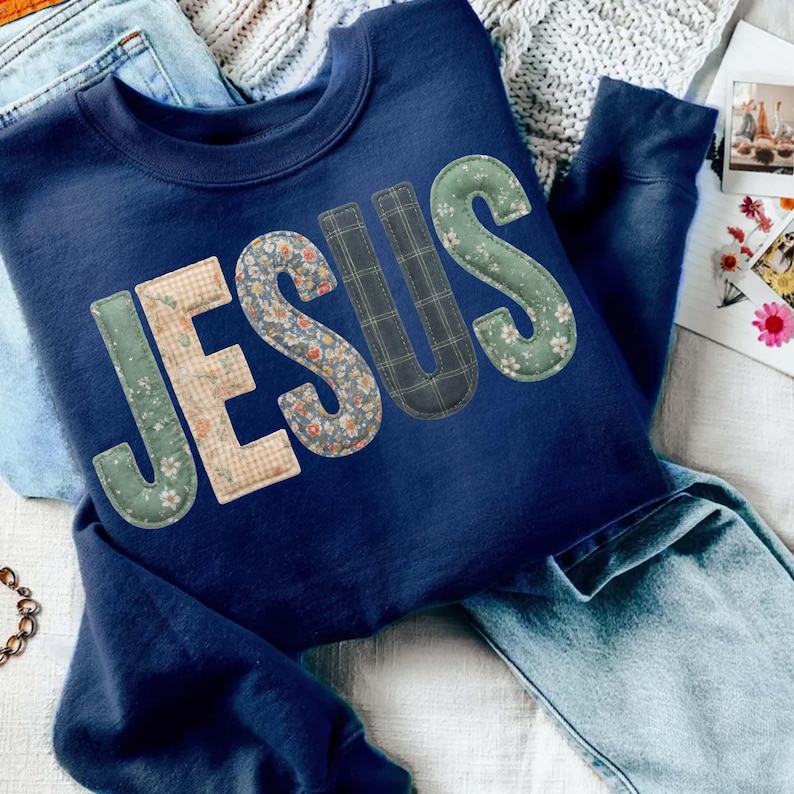 Jesus Patchwork PNG, Christian Applique Text Design, Religious Faith ...