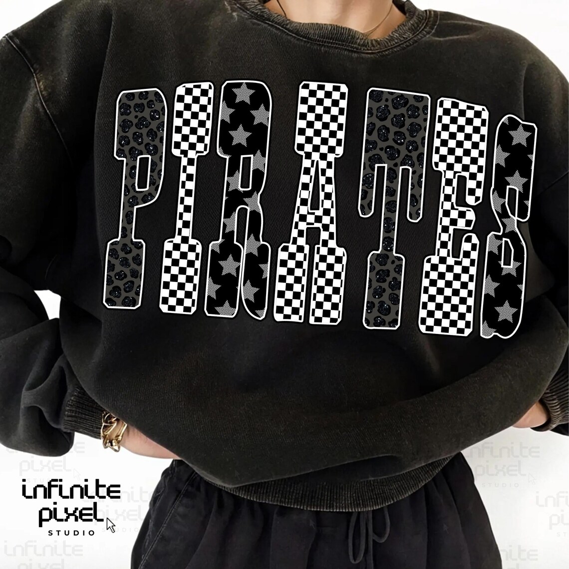 Pirates PNG Mascot Shirt Design, Black White Grunge Leopard Star ...