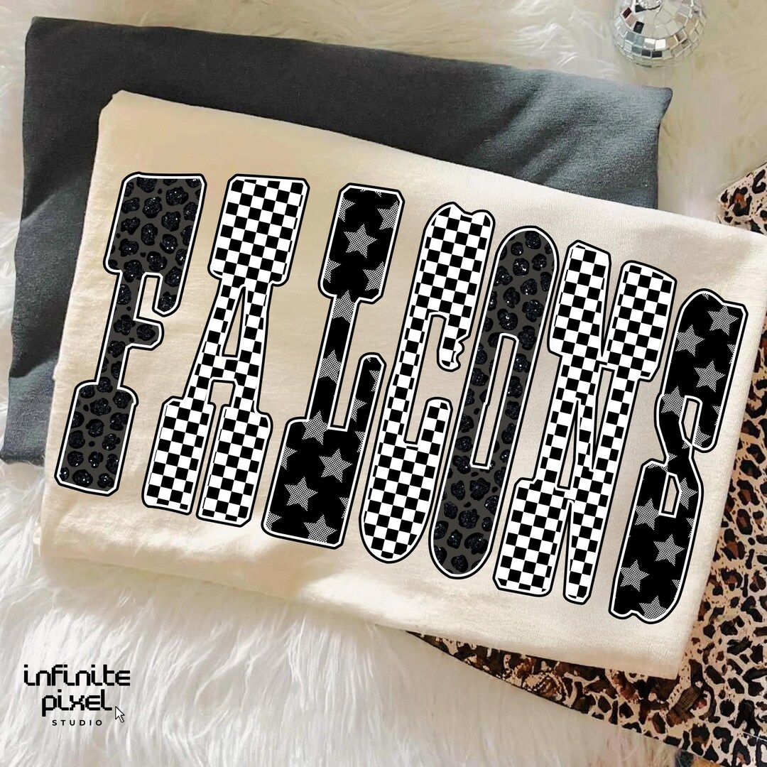 Falcons PNG, Black Checkered Star Leopard Letters Sublimation, School ...