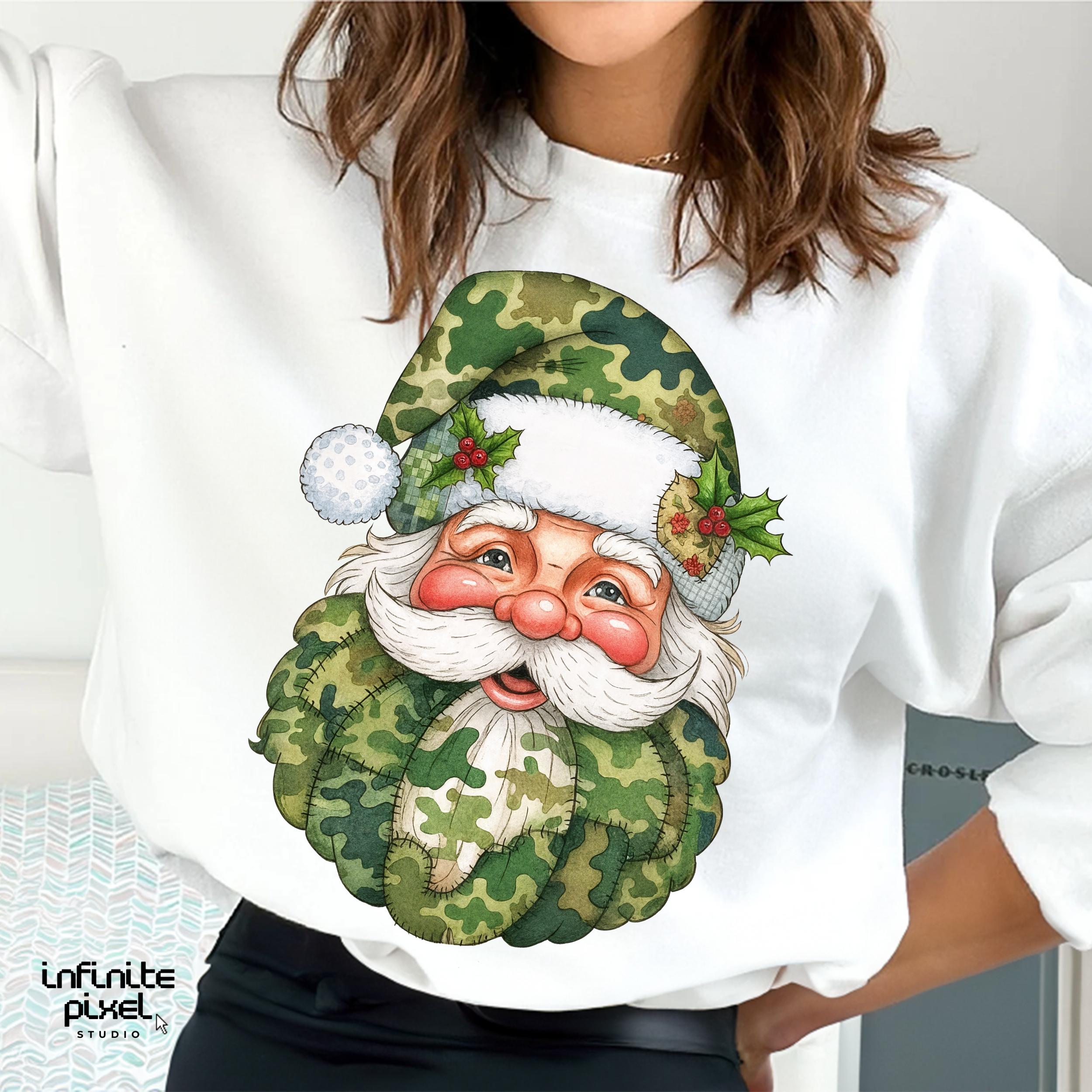 Camo Santa PNG, Green Camouflage Christmas Santa Head Design, Rustic ...