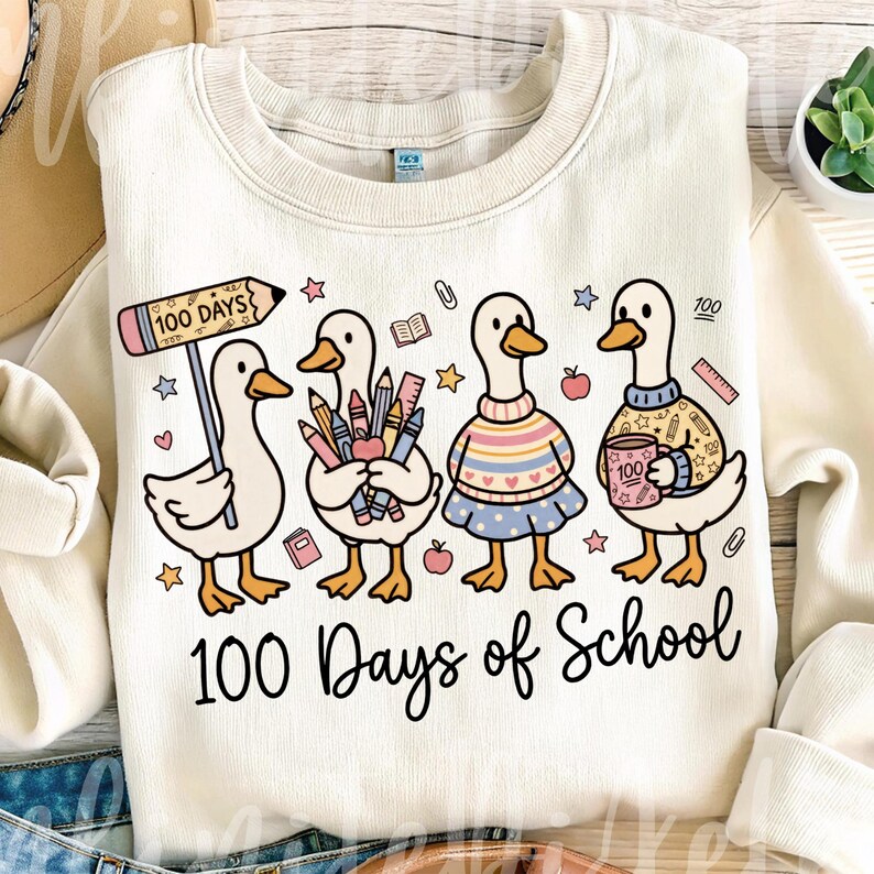 100 Days of School Ducks PNG, Cute Goose Teacher Png, Classroom School ...