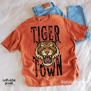 Tiger Town PNG, Vintage Roaring Tiger Mascot Sublimation, Bold School ...