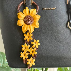Purple Leather Flower Keychain for Handbag & Purse - Handmade Floral ...