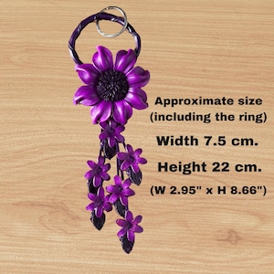 Purple Leather Flower Keychain for Handbag & Purse - Handmade Floral ...