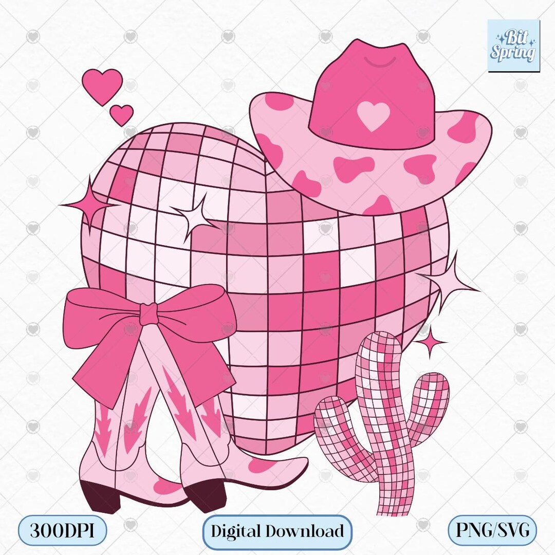 Pink Western Disco Cowgirl PNG SVG | Coquette Cowgirl Boots PNG ...