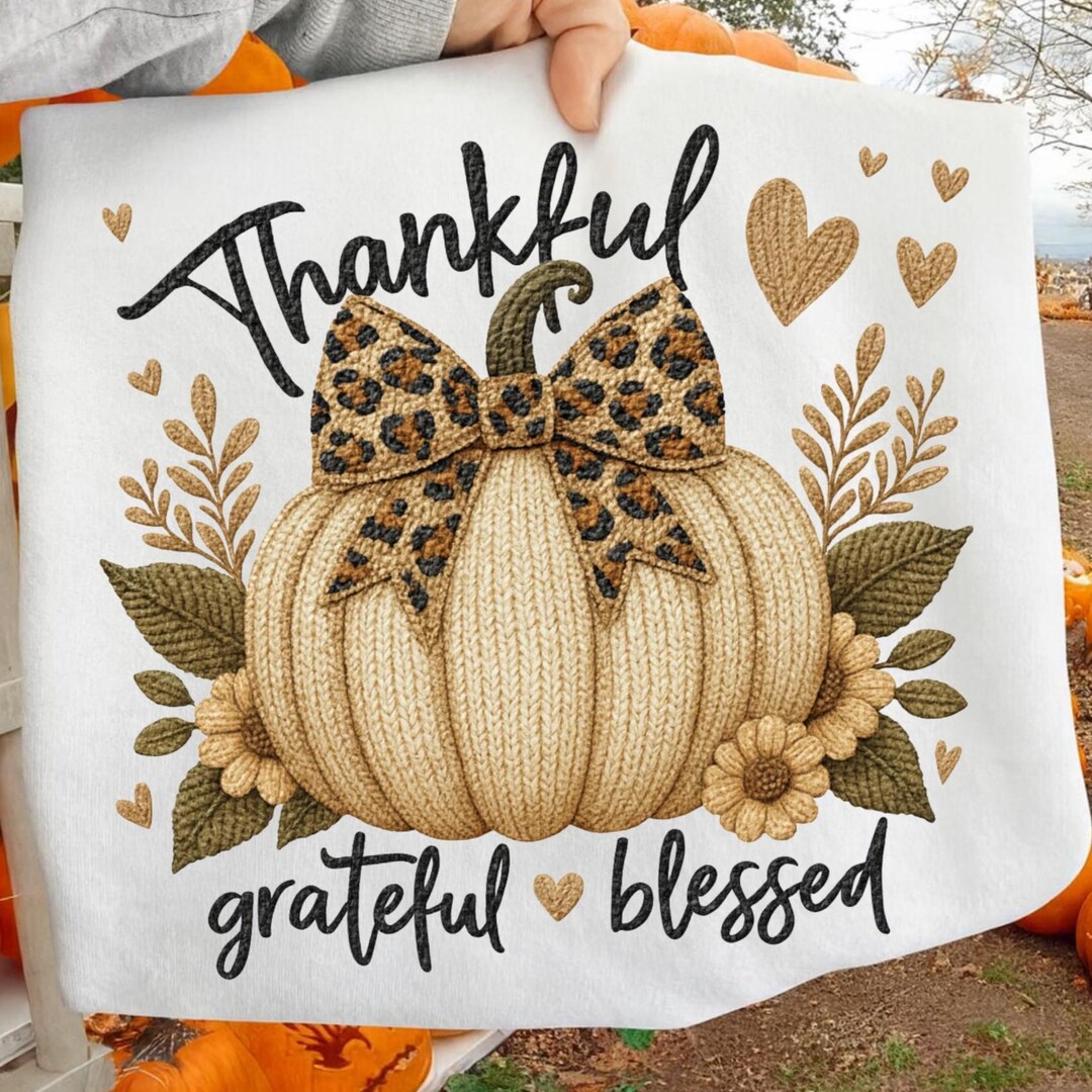 Faux Yarn Crochet “grateful Thankful Blessed” PNG | Fall Pumpkins ...