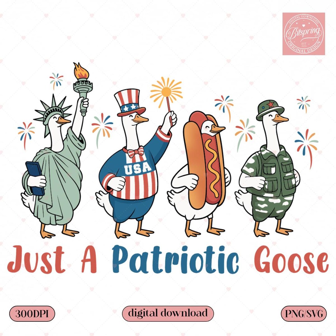 Patriotic Goose PNG SVG | 4th of July Silly Goose Clipart | Funny USA ...