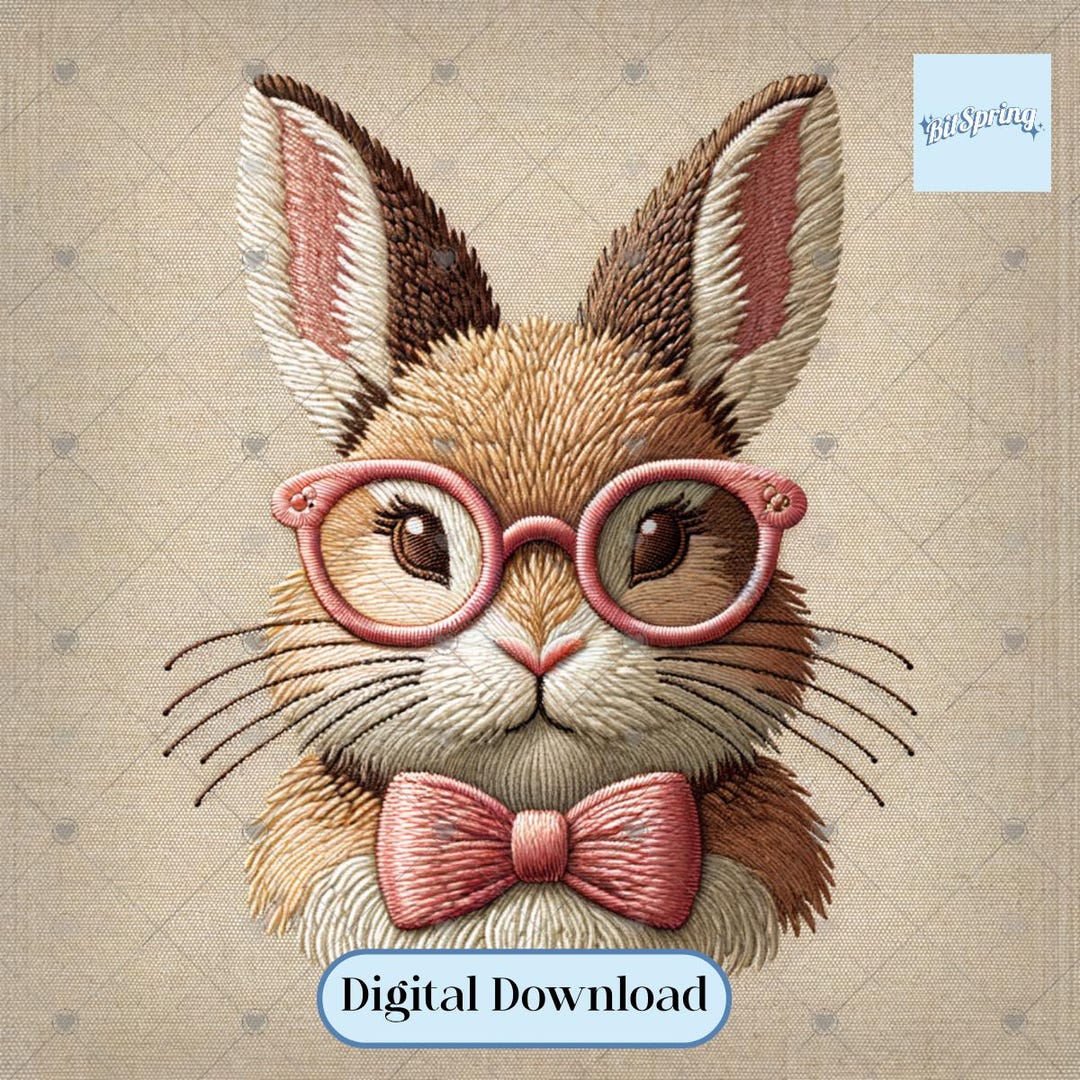 Retro Easter Bunny PNG | Vintage Happy Easter PNG | Faux Embroidery ...