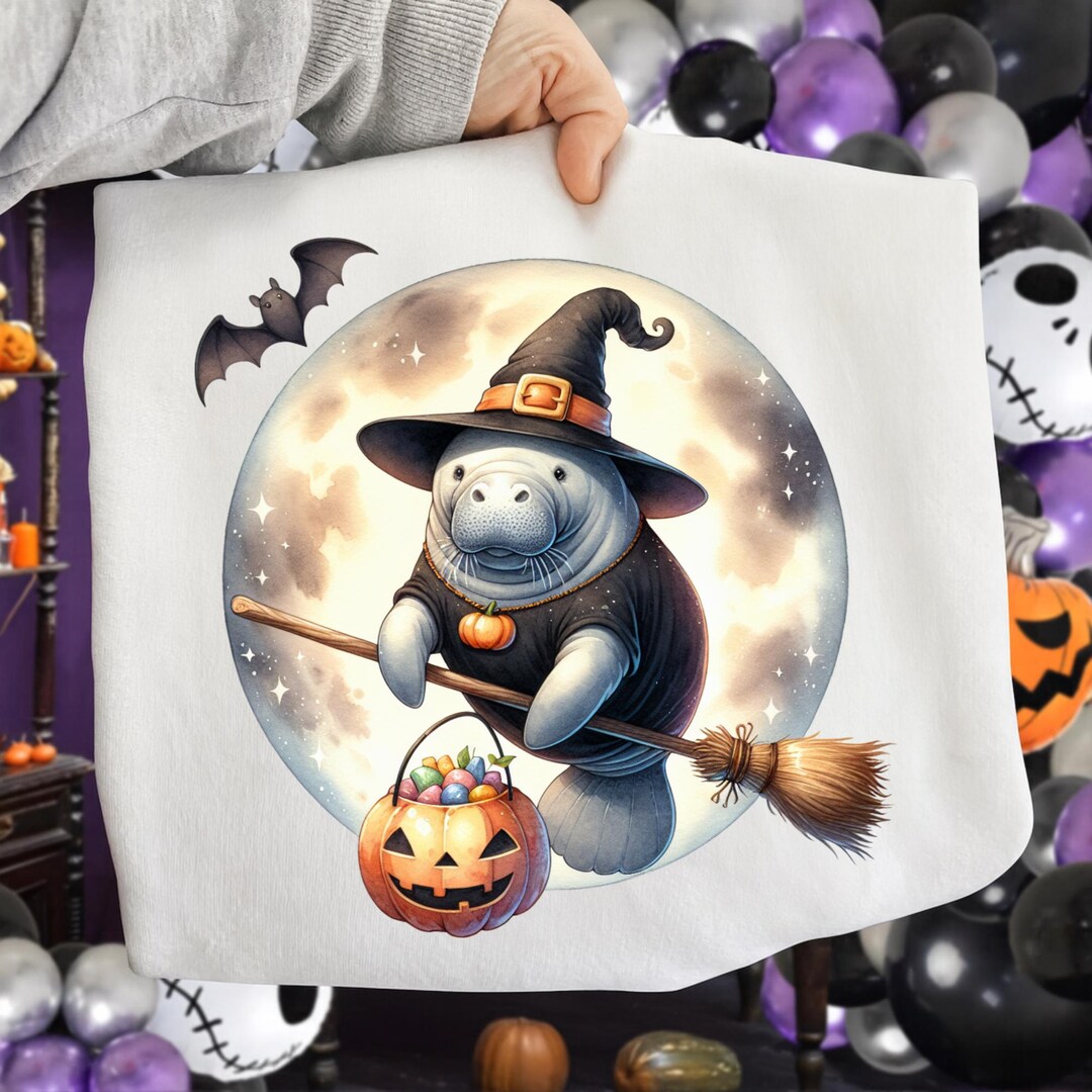 Halloween Manatee Witch PNG | Cute Sea Cow Halloween Tumbler Design ...