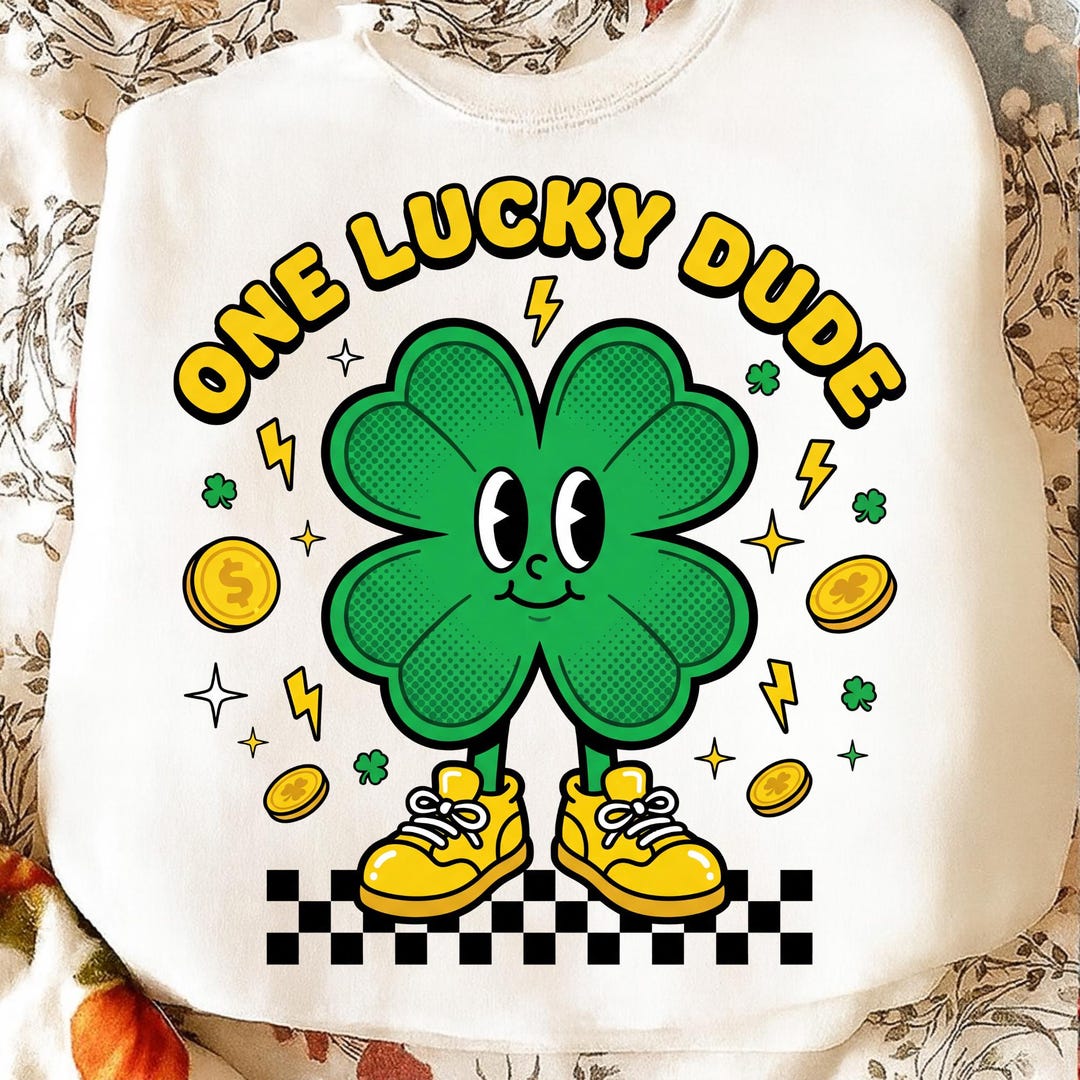 Retro St Patrick’s Day One Lucky Dude PNG | Checkered Shamrock Lucky ...