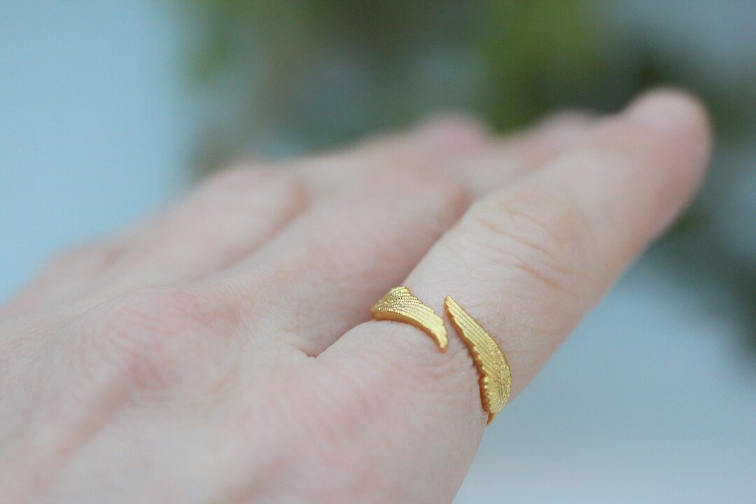 Angel Wings Ring, Gold Feather Ring, Adjustable Cherub Bohemian Jewelry ...