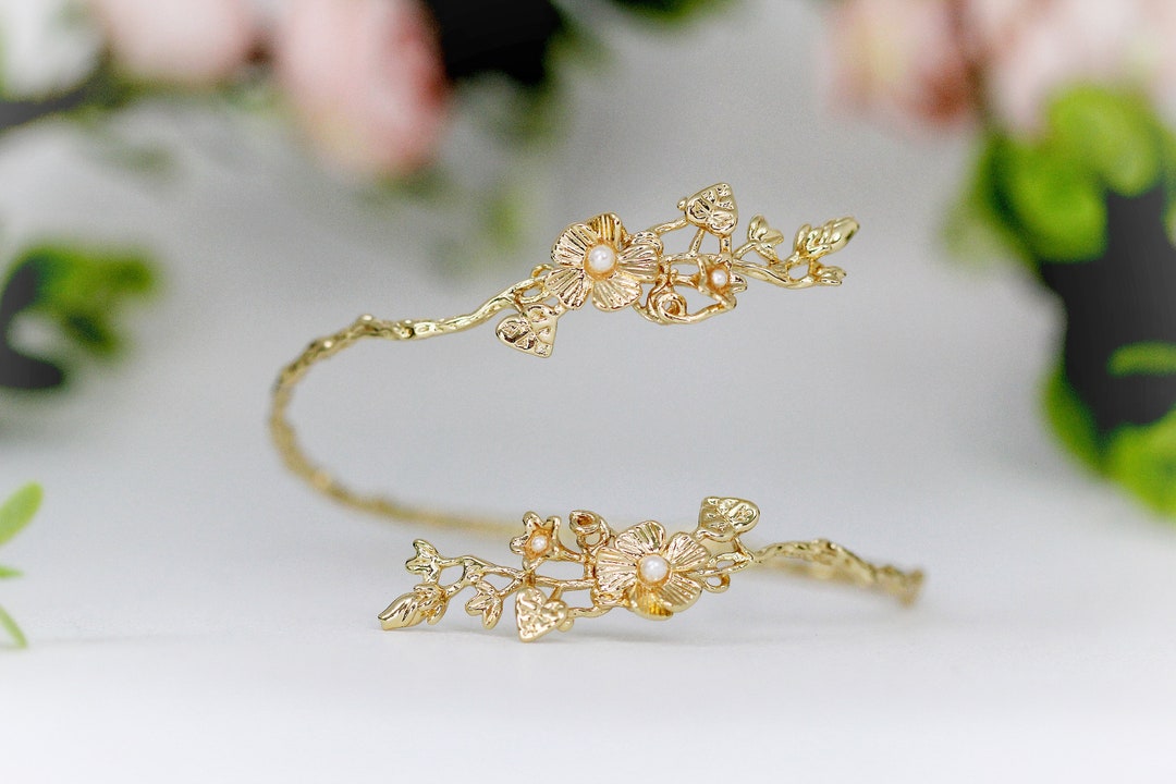 Fairy Magic Floral Gold Leaves Arm Band Leaf Arm Cuff Bridal Jewerly ...