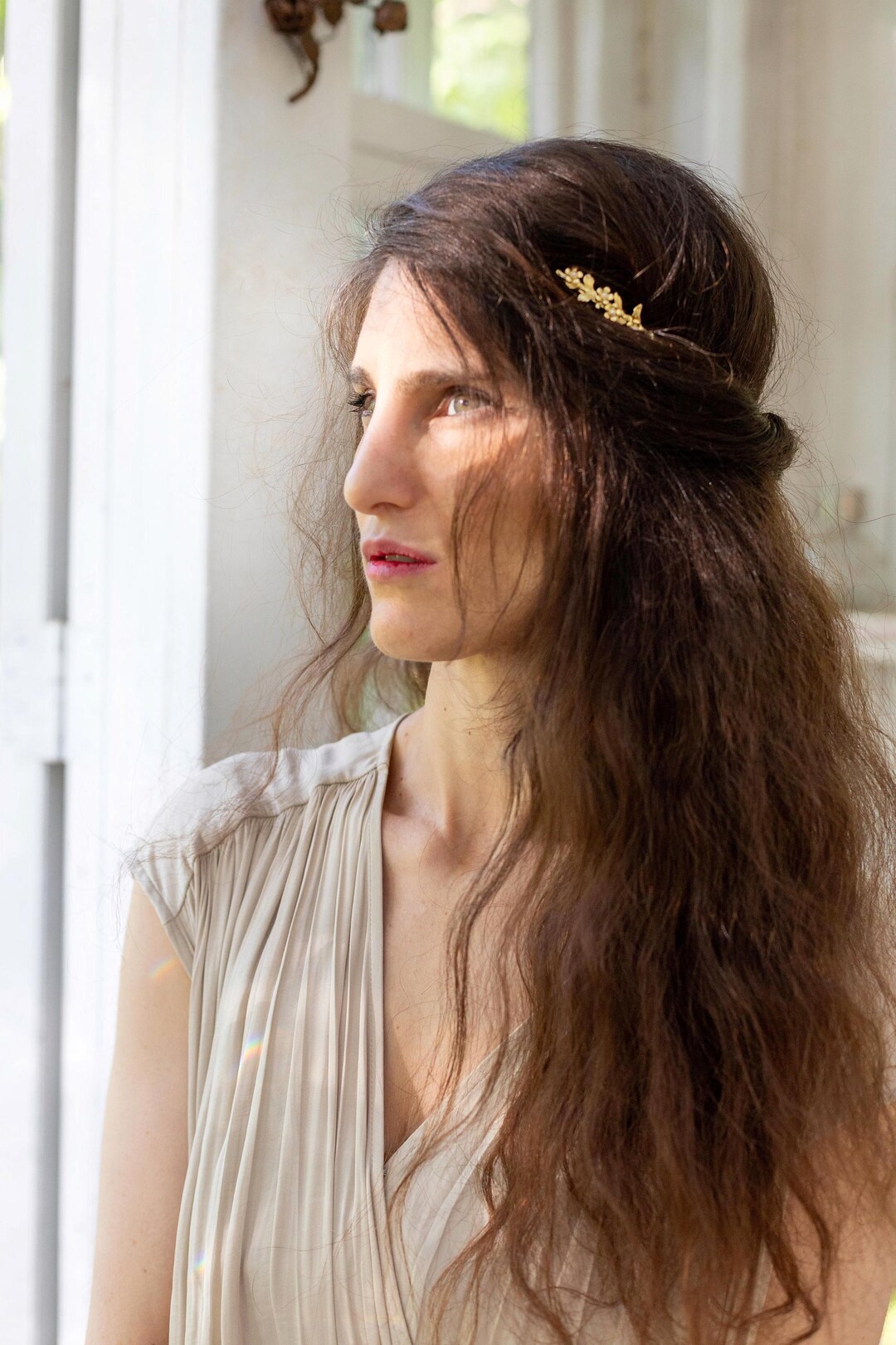 Forget-me-not Floral Goddess Crown Gold Leaves Tiara Bridal Wreath ...