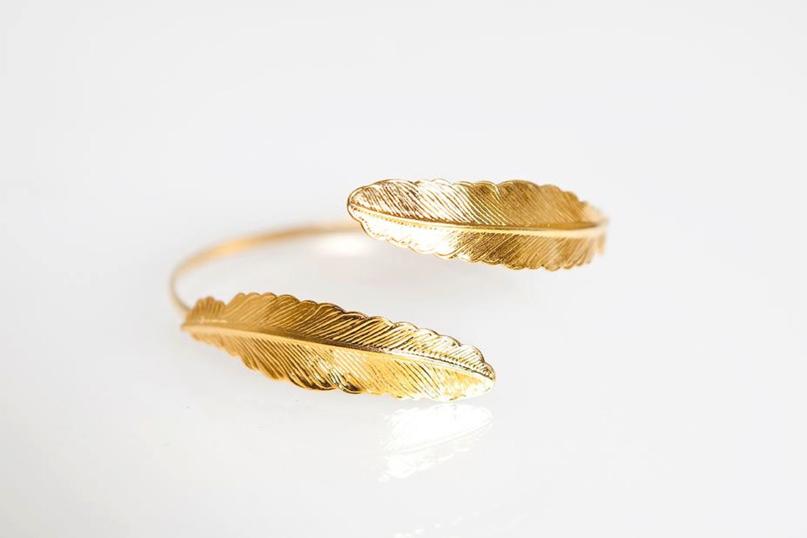 Double Feather Bracelet Gold Feathers Bohemian Cuff Wedding | Etsy