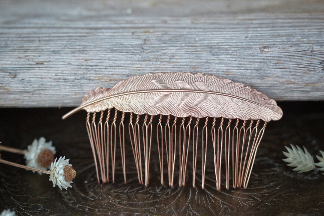 Preorder * Large Gold Feather Comb, Golden Feather, Rustic Wedding Hair ...