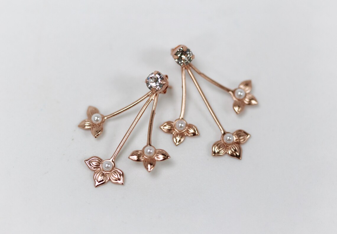 Lilies Earrings Floral Two Pieces Set Ear Cuffs Stud and | Etsy