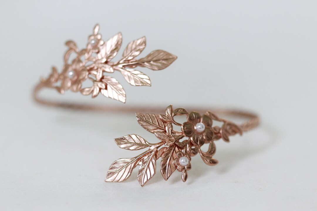 Hera Floral Arm Bracelet Gold Leaves Arm Band, Leafy Arm Cuff, Bridal ...