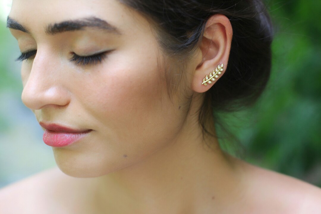 Belle Pearls Ear Cuffs Pair Gold Leaf Earring Pearl Ear Climbers Unique ...