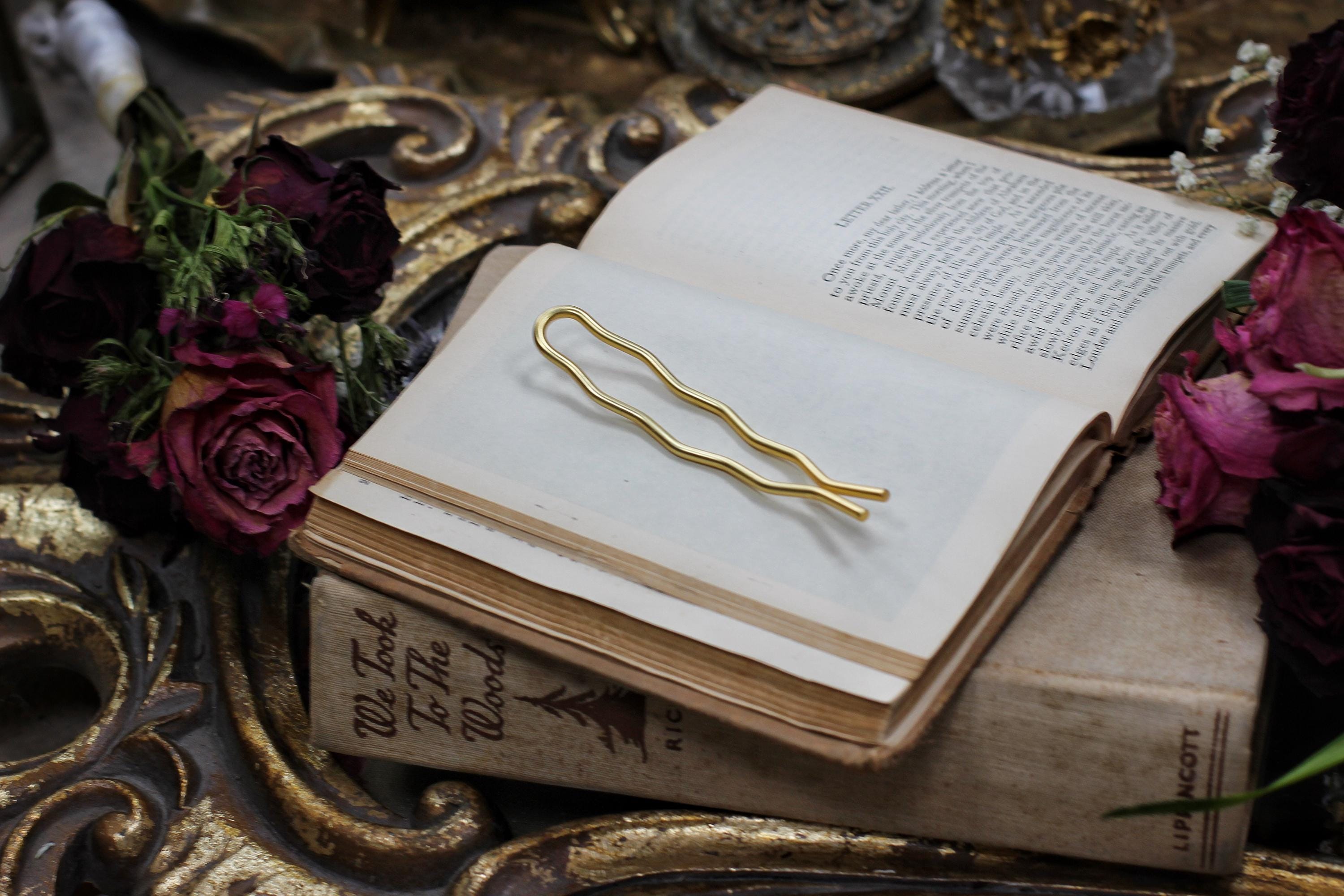 Two Teeth Medium Size Hair Prong Gold Simple Hair Pin Bun Updo Stick ...