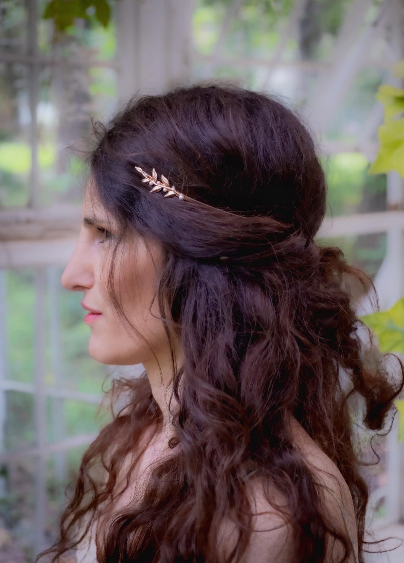 Dainty Twigs & Pearls Greek Goddess Crown Backwards Headband Back ...