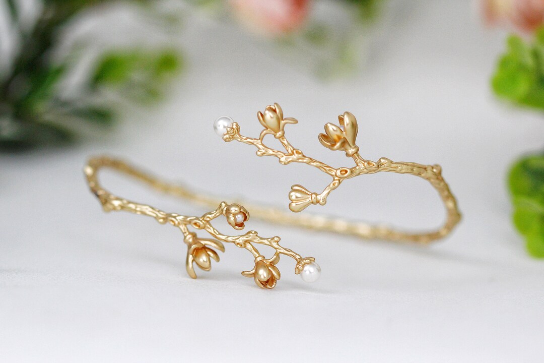Magnolia Arm Band Floral Nature Inspired Bracelet Dainty Flowers Hand ...