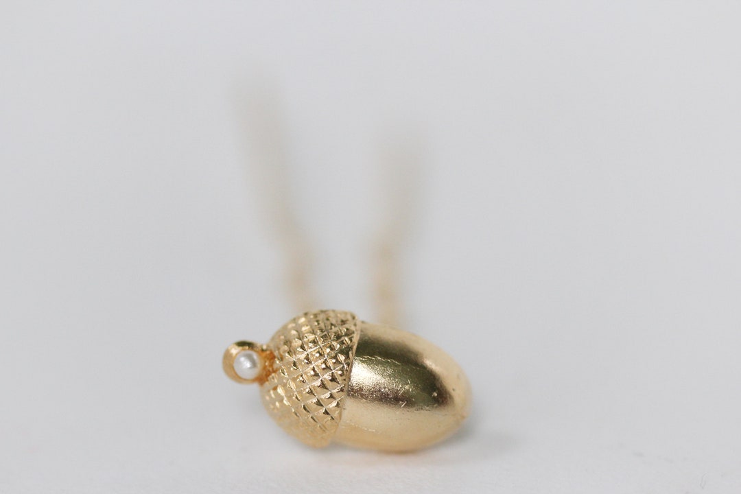 Acorn Hair Prong, Gold Acorns Hair Pin, Nature Inspired Bun Stick, Leaf ...