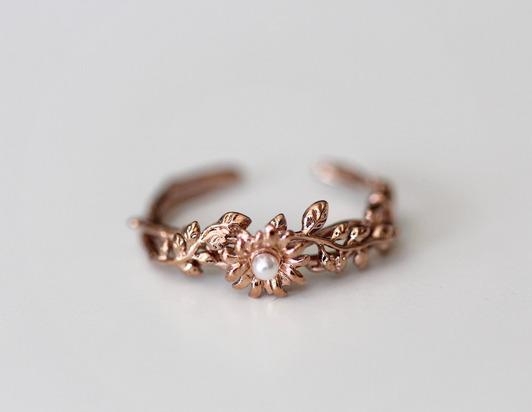 Fairy Garden Ring Size 6 Floral Leaves Gold Crystal Ring, Rose Gold ...