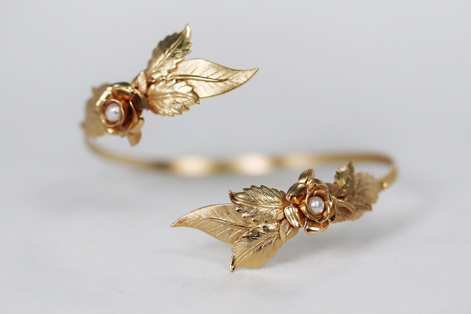 Preorder Astrid Floral Gold Leaves Arm Band, Leaf Arm Cuff, Bridal ...