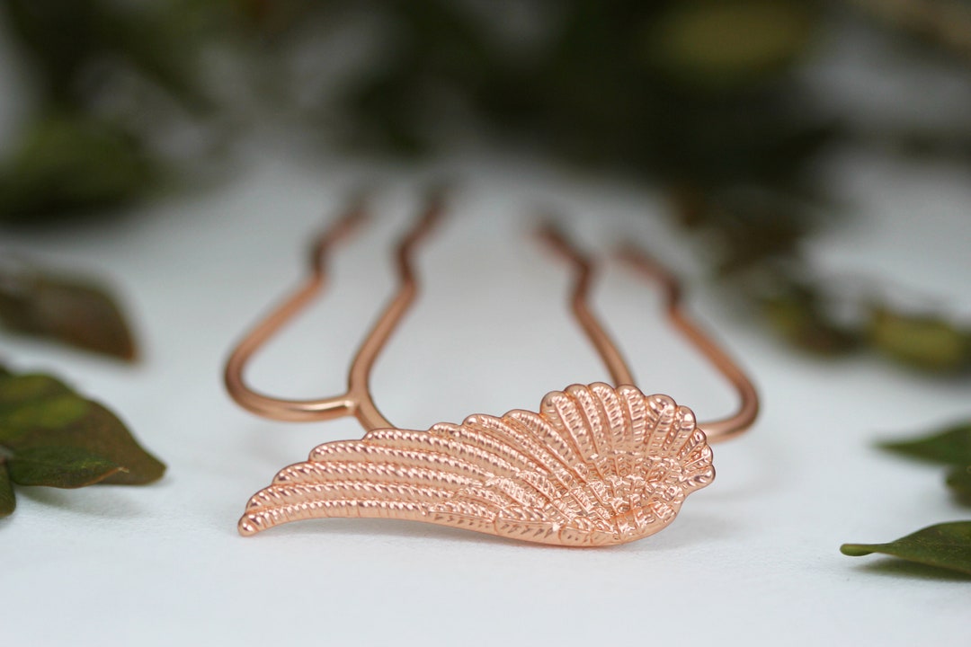 Small Angel Wing Hair Pin Prong Winged Bun Stick Gold Hair Piece Bridal ...