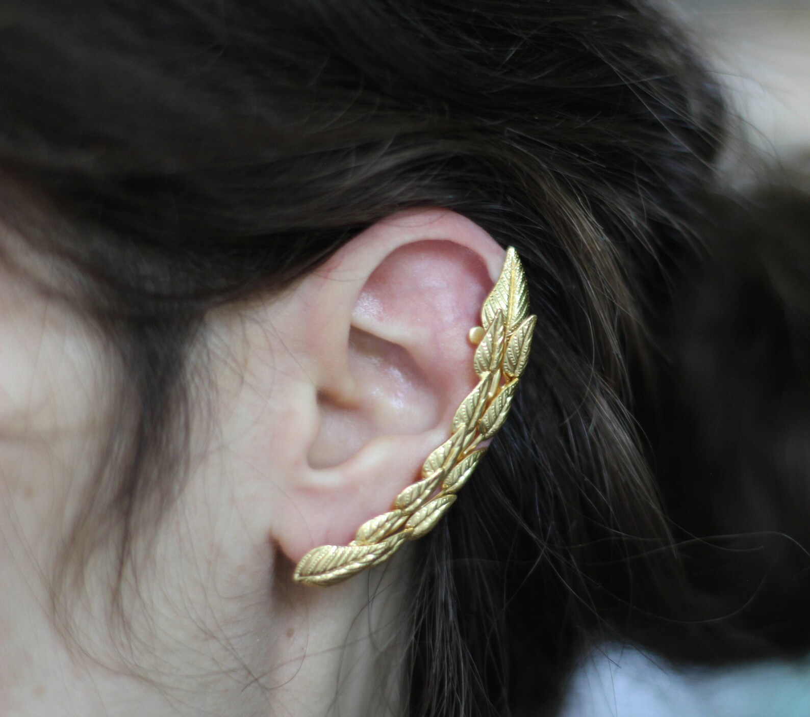 Olive Leaf Ear Cuff Gold Leaves Earring Gold Plated Ear - Etsy