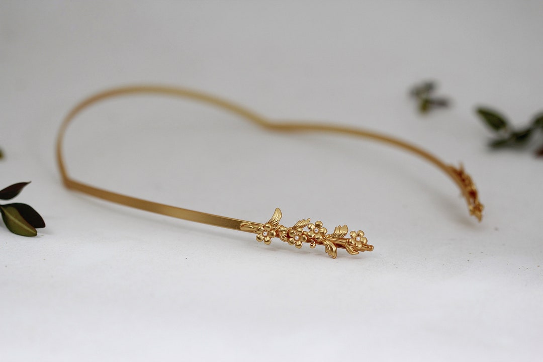 Forget-me-not Floral Goddess Crown Gold Leaves Tiara Bridal Wreath ...