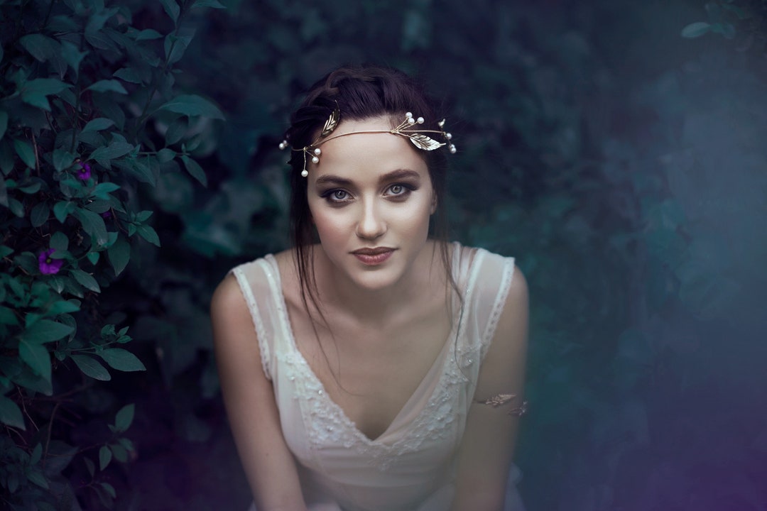 Preorder* Nymph Pearls Leaves Hair Wreath, Leaf Hand Wired Hair Vine ...