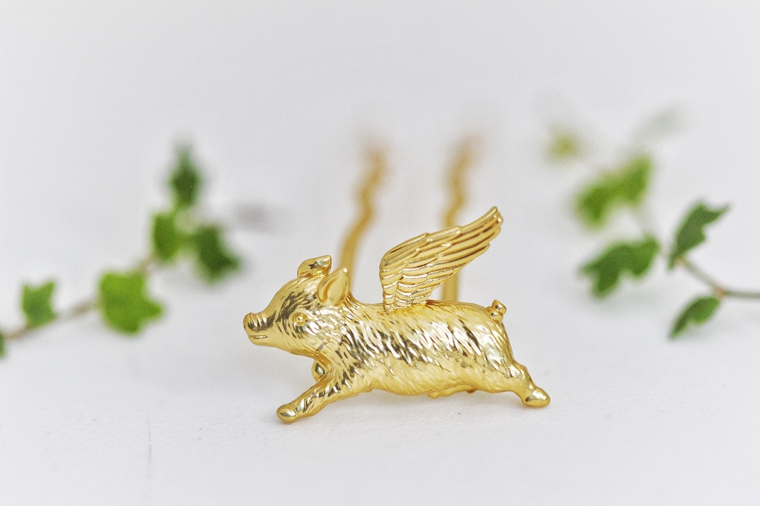 Baby Pig Hair Pin, Cute Flying Pig French Hair Prong, Fantasy Animal ...