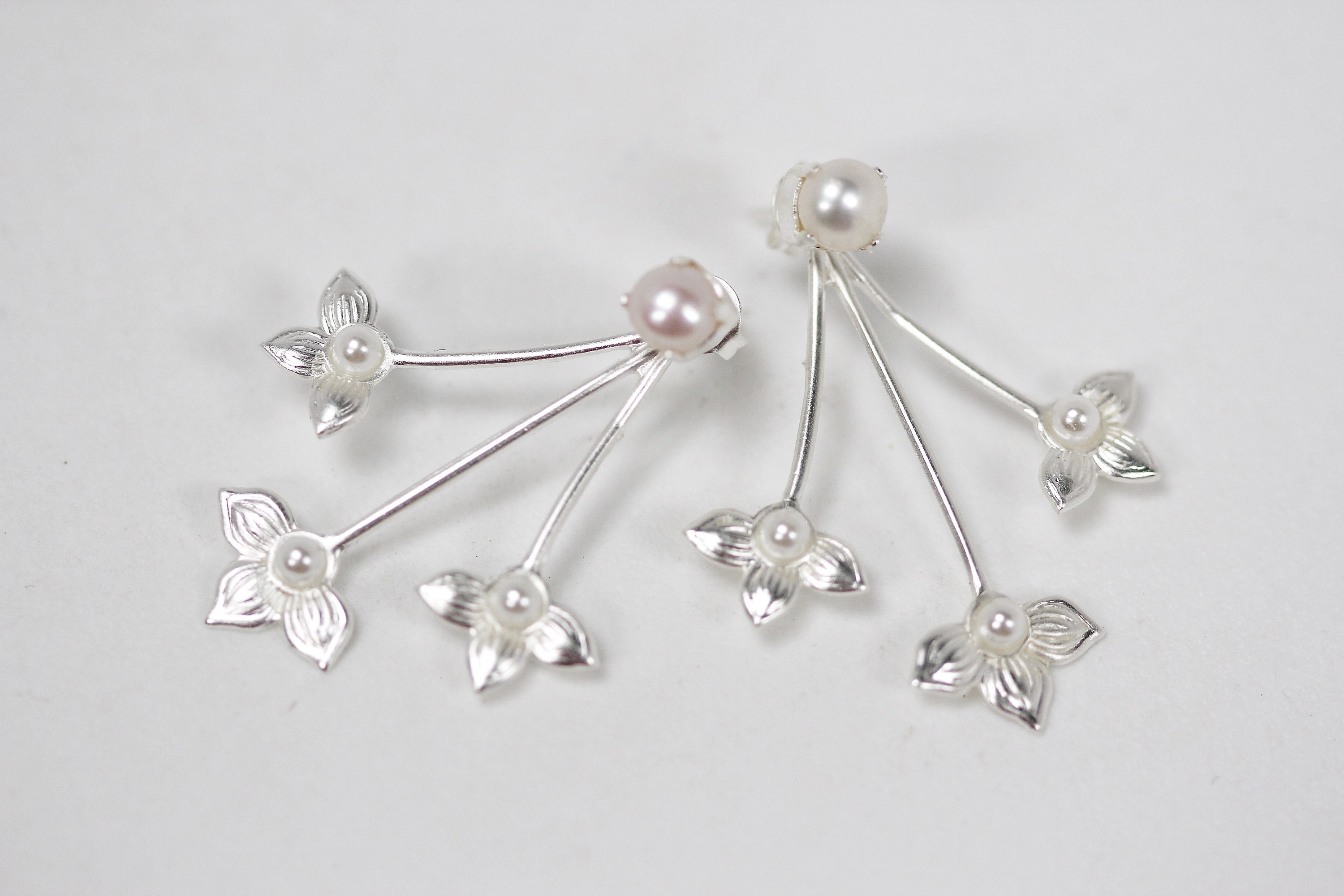 Lilies Earrings Floral Two Pieces Set Ear Cuffs Stud and | Etsy